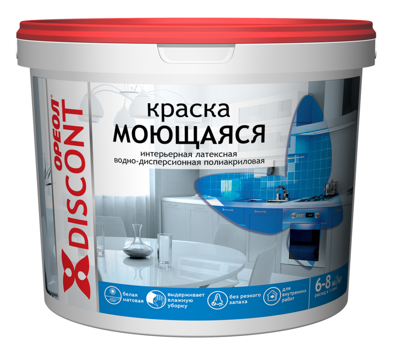 Краска моющаяся акриловая Ореол Дисконт белая 13кг от Мегаполис в ...